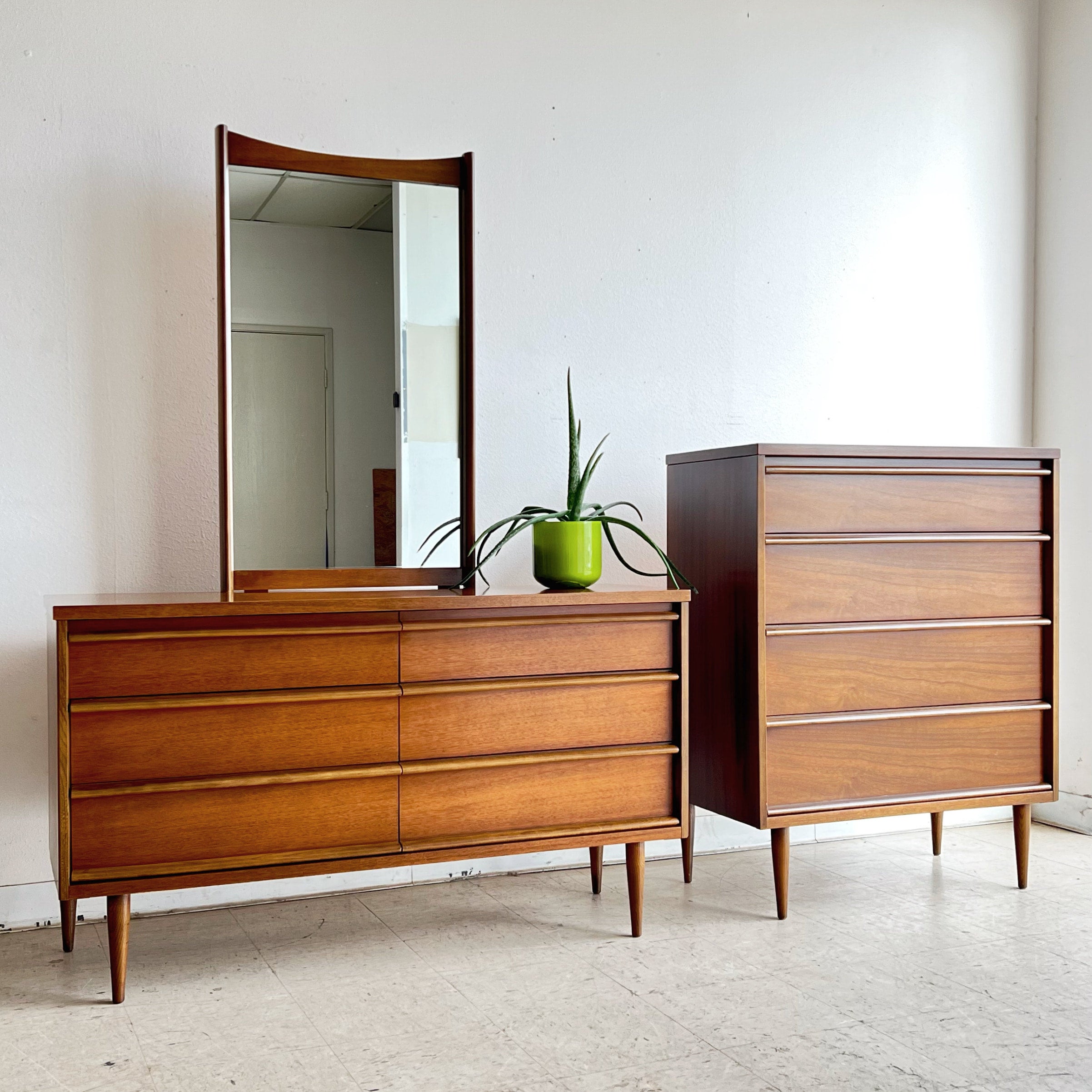 Mid Century Modern Walnut Dresser + Mirror + Chest Bedroom Set by ...