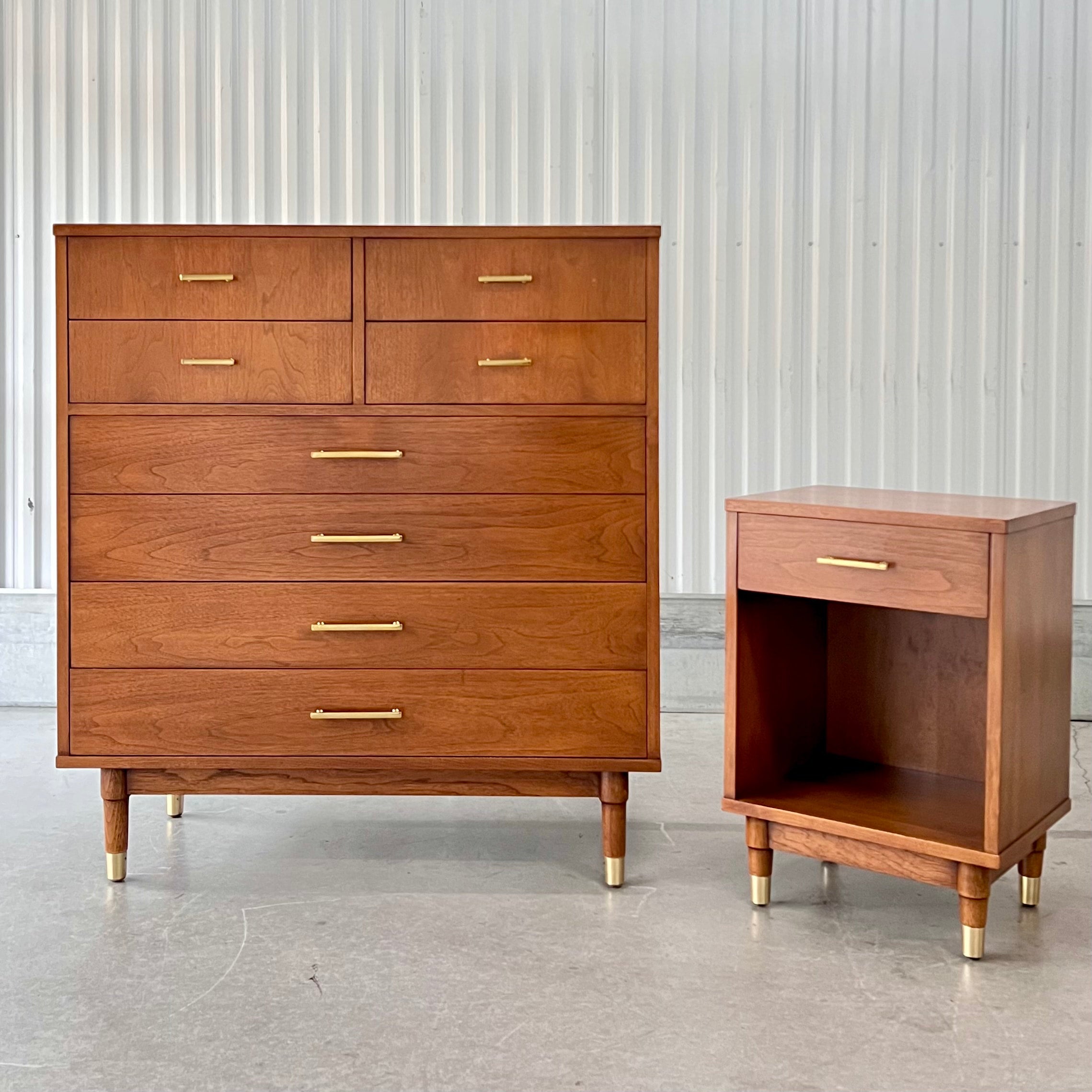 Vintage 1950 s Biscayne by Drexel 7 Drawer Walnut Chest Nightstand