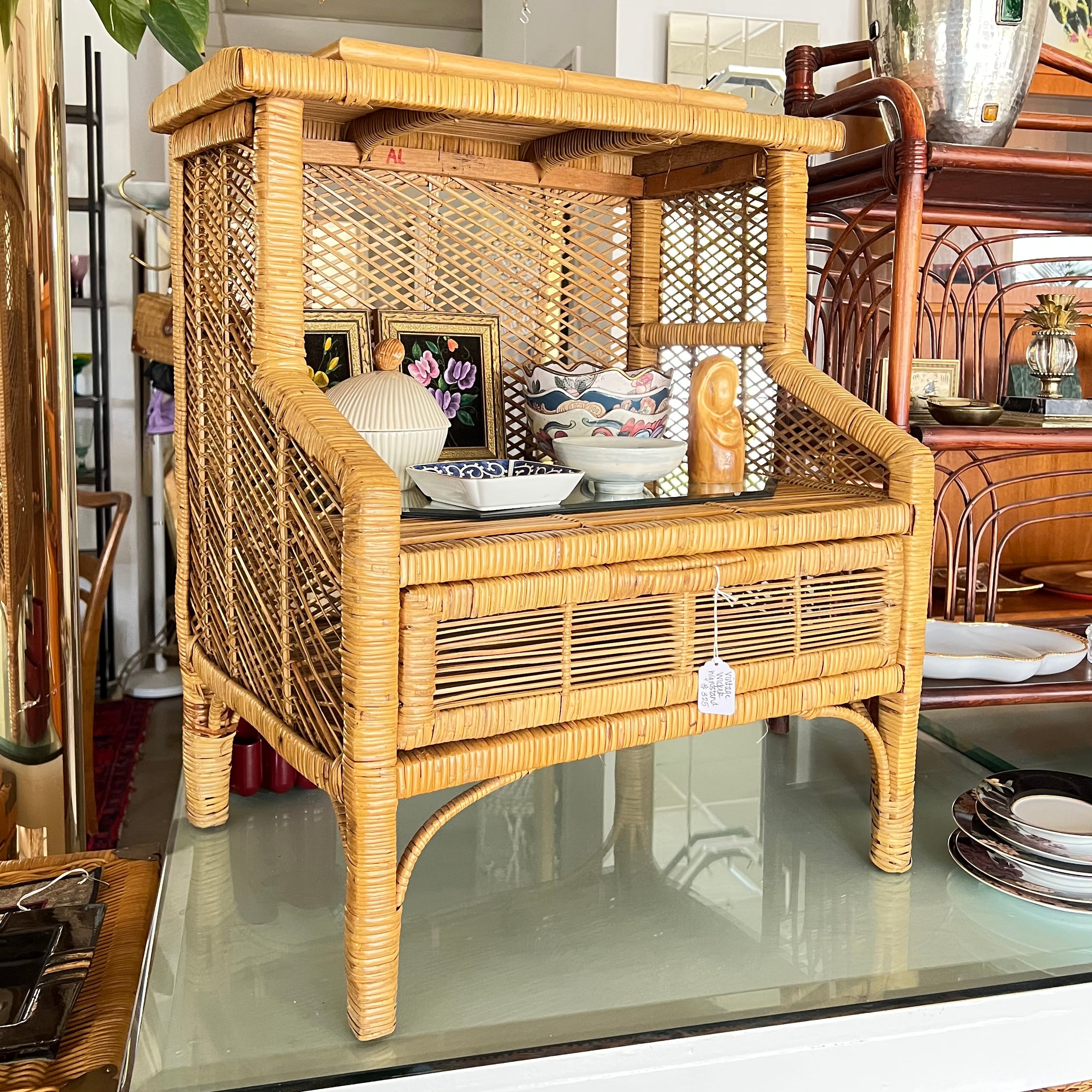 Vintage Wicker Rattan Nightstand | The Eclectic Den